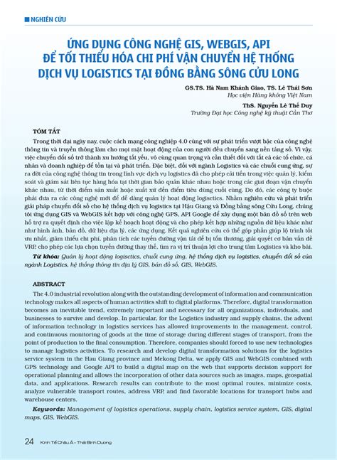 pdf Ứng dỤng cÔng nghỆ gis webgis api ĐỂ tỐi thiỂu hÓa chi phÍ vẬn