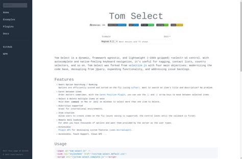 Tom Select Lightweight Javascript Select Box Dropdown Plugin Sugggest