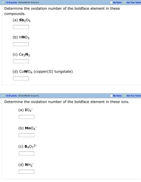 Solved My Netes Ask Your Determine The Oxidation Number Of