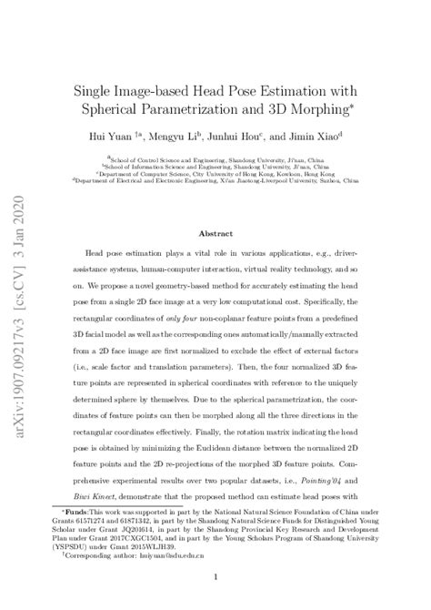 pdf single image based head pose estimation with spherical