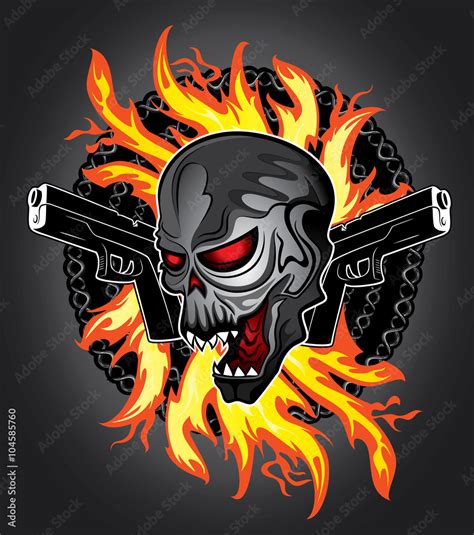 Skulls And Guns On Fire