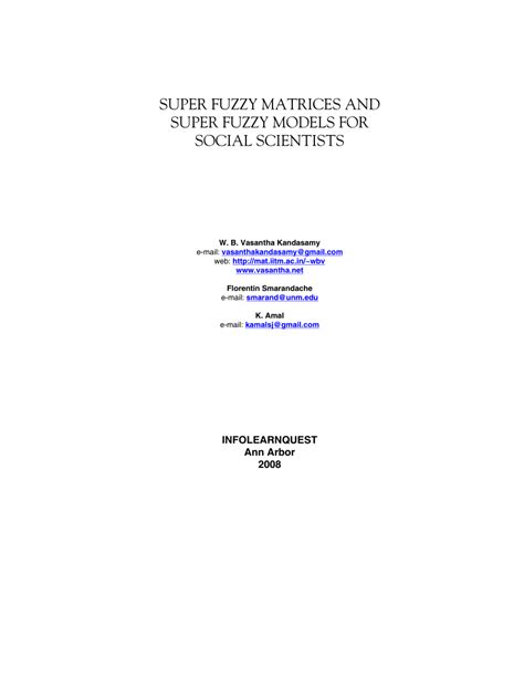 Pdf Super Fuzzy Matrices And Super Fuzzy Models For Social Scientists