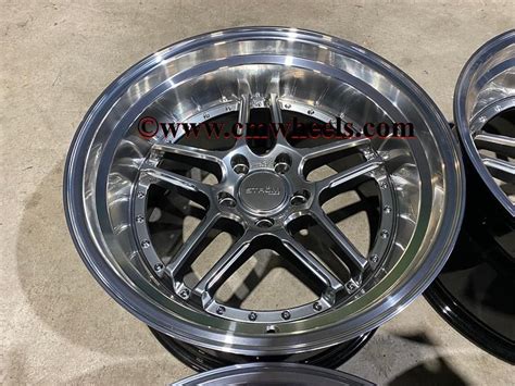 18″ Strom Ds 05 Wheels Hyper Black Machined Dish Silver Rivets