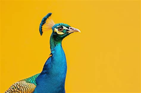 Premium Photo A Beautiful Colorful Peacock Bird Solid Color Background