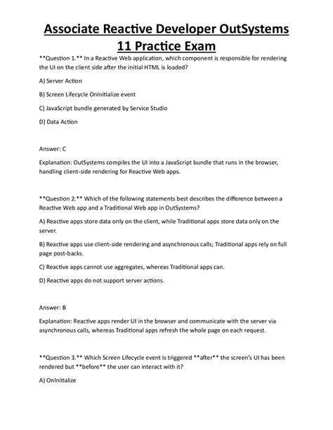 Associate Reactive Developer Outsystems 11 Practice Exam Exams