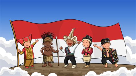 Traditional Culture Cartoon Character Illustration With Indonesian Flag Background 43182775