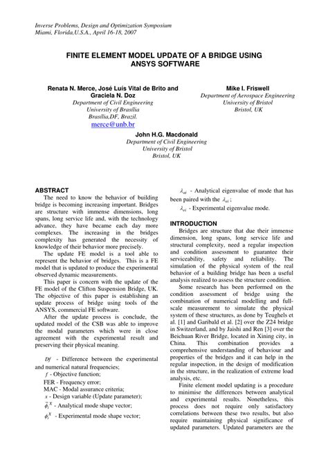 Pdf Finite Element Model Update Of A Bridge Using Ansys Software