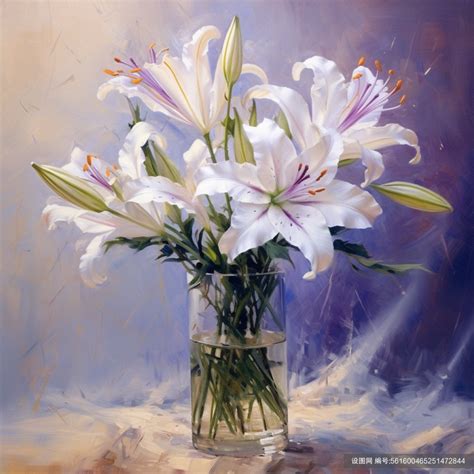 设图网花卉系列水彩百合花油画插画png下载编号561600465251472844 设图网