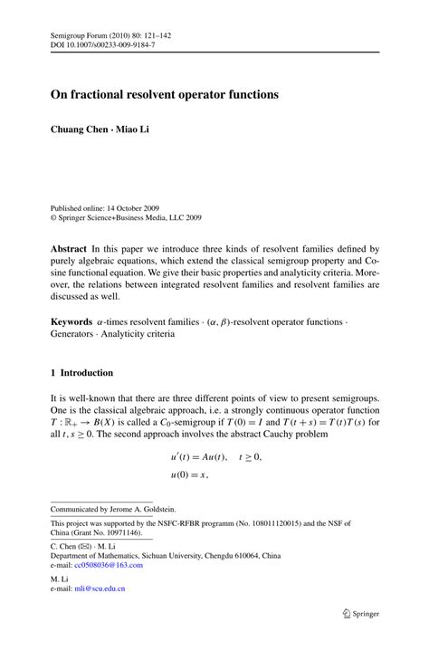 Pdf On Fractional Resolvent Operator Functions