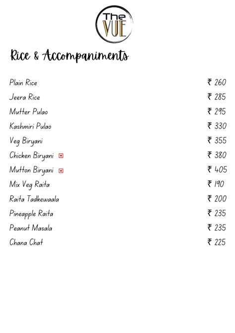 Menu At The VUE Udaipur 3rd Floor