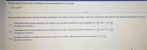 solved find the inverse of the function by identifying an appropriate