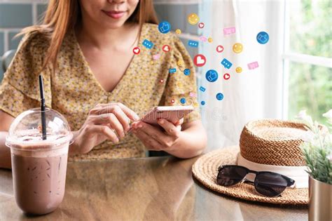 Girl Using Social Media Application And Chatting Via Phone With