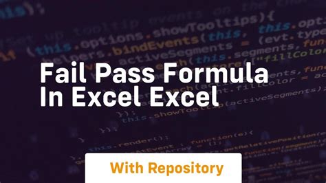 Fail Pass Formula In Excel Excel Youtube