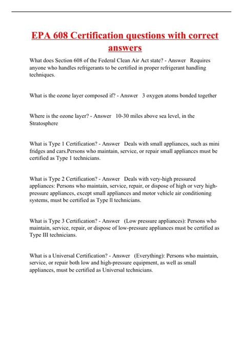 Epa 608 Certification Questions With Correct Answers Epa 608 Stuvia Uk
