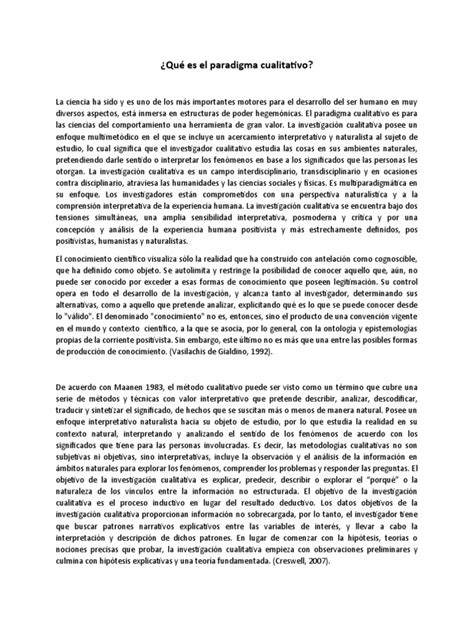 Qué Es El Paradigma Cualitativo Pdf Investigación Cualitativa