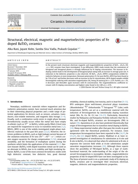 Pdf Structural Electrical Magnetic And Magnetoelectric Properties Of Fe Doped Batio3 Ceramics