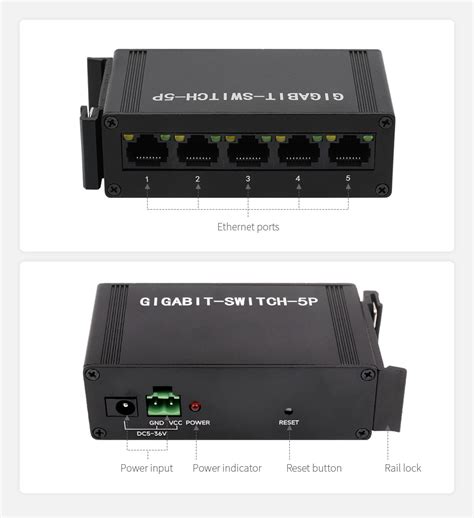Industrial 5p Gigabit Ethernet Switch Full Duplex 10 100 1000m Din