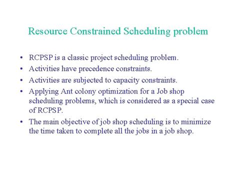 Resource Constrained Project Scheduling Problem Overview Resource