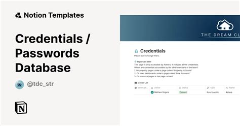 credentials passwords database template by the dream club str