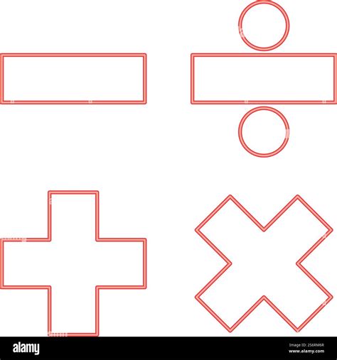Neon Math Signs Red Color Vector Illustration Image Flat Style Light