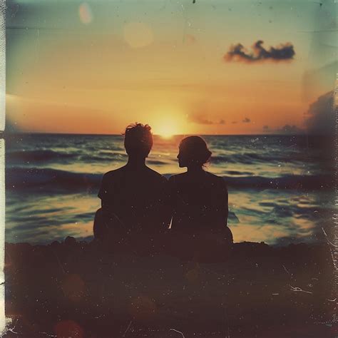 Back View Beach Landscape Couple Sitting Beach Landscape Uk Back View