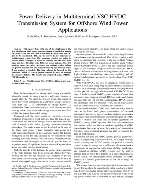 Pdf 1power Delivery In Multiterminal Vsc Hvdc Transmission System For Offshore Wind Power