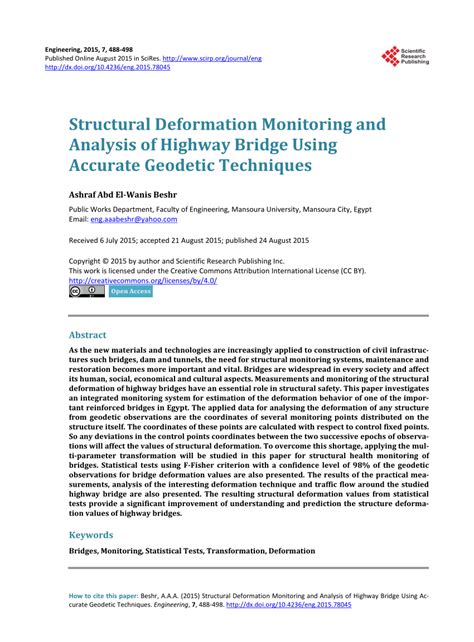 Pdf Structural Deformation Monitoring And Analysis Of Highway Bridge Using Accurate Geodetic