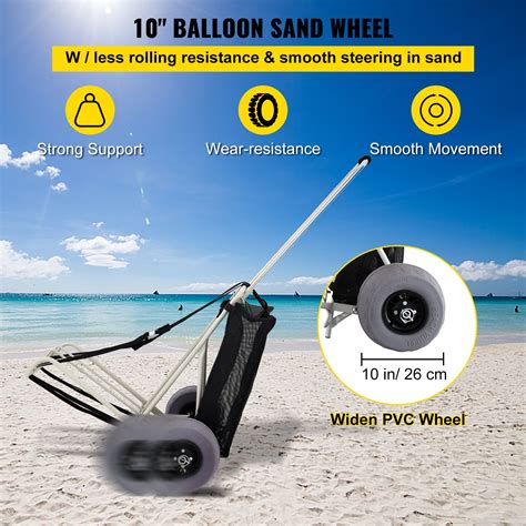 Vevor Beach Carts For The Sand W 10 Pvc Balloon Wheels 14 X 14 7