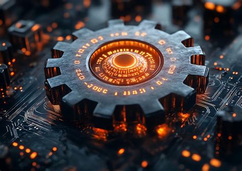Digital 3d Gear Icon With Binary Code Artificial Intelligence In System Setting Optimization