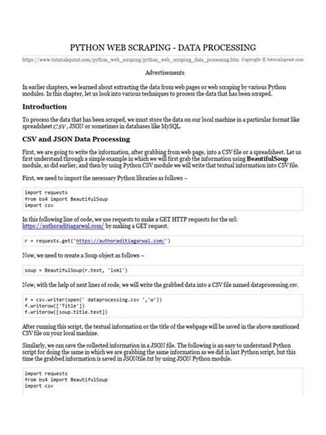 6python Web Scraping Data Processing Pdf Comma Separated Values World Wide Web