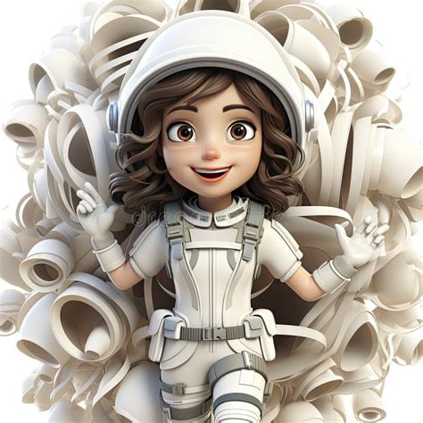 Joyful Animated Young Girl Astronaut Floating In Zero Gravity Stock Illustration Illustration
