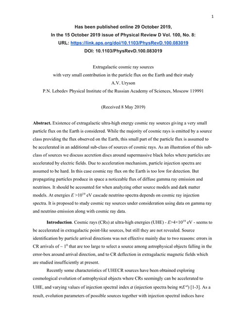 Pdf Extragalactic Cosmic Ray Sources With Very Small Contribution In