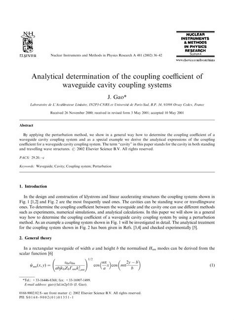 Pdf Analytical Determination Of The Coupling Coefficient Of Waveguide Cavity Coupling Systems