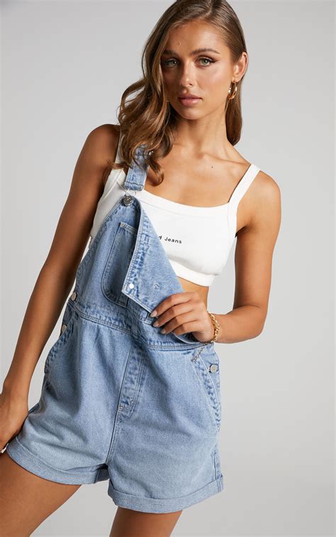 Abrand A Short Denim Overalls In LIGHT VINTAGE BLUE Showpo NZ