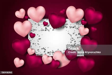 벡터 발렌타인 데이 배경 사실적인 3d 퍼플과 파스텔 핑크 3d 풍선 심장 모양 2월 14일 사랑 로맨틱 한 휴일 카드 초대장 표지 배너 포스터 텍스트공간을 복사합니다 3