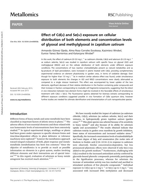 Pdf Effect Of Cdii And Seiv Exposure On Cellular Distribution Of Both Elements And