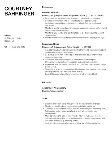 Assignment Editor Resume Samples Velvet Jobs