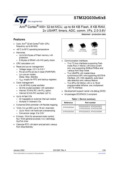 St Microelectronics Stm32g030k6t6tr Stm Microcontroller 32 Bit