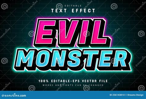 Evil Monster 3d Glowing Text Effect Editable Stock Vector Illustration Of Evil Text 256143814