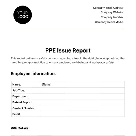 Free PPE Issue Report Template To Edit Online