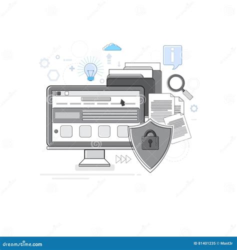Online Security Data Protection Web Technology Thin Line Stock Vector Illustration Of