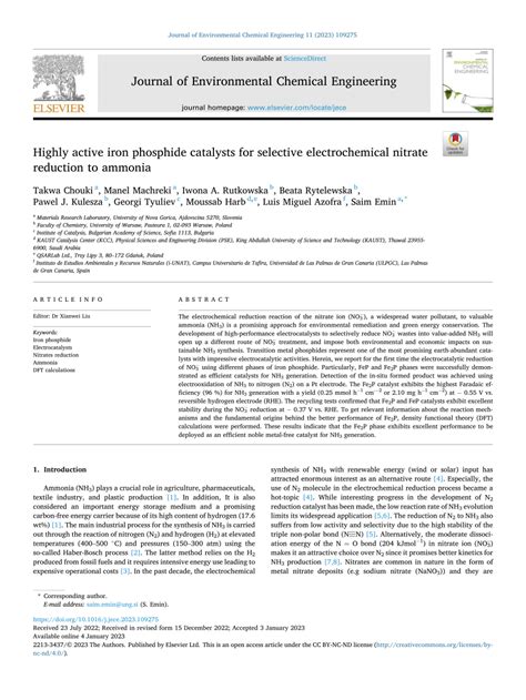 Pdf Highly Active Iron Phosphide Catalysts For Selective Electrochemical Nitrate Reduction To