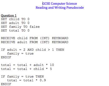 GCSE Computer Science Tracing And Debugging Pseudocode Worksheet