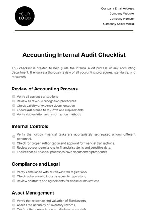 Free Accounting Internal Audit Checklist Template To Edit Online