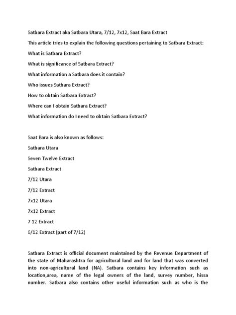 Satbara Extract Aka Satbara Utara Pdf Government Economies