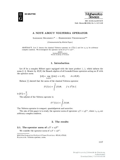 Pdf A Note About Volterra Operator