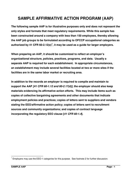 Affirmative Action Plan Sample Master Of Template Document