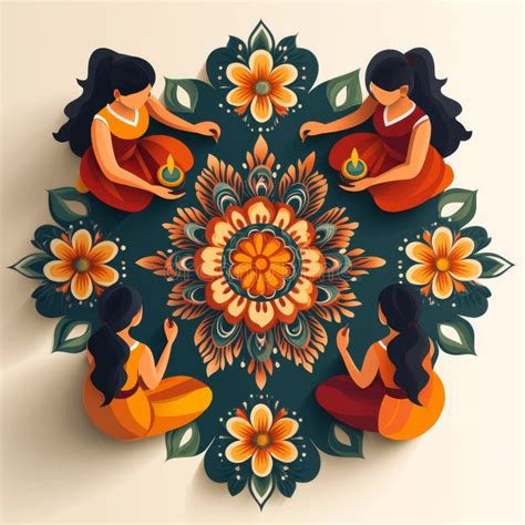 Celebrating The Hindu Festival With Intricate Rangoli Pattern Creation