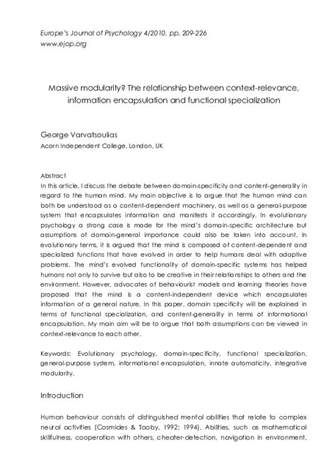 Pdf Massive Modularity The Relationship Between Context Relevance