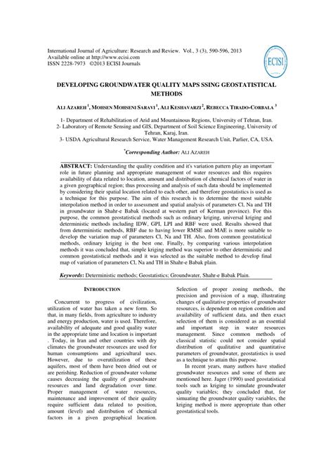 Pdf Developing Groundwater Quality Maps Using Geostatistical Methods